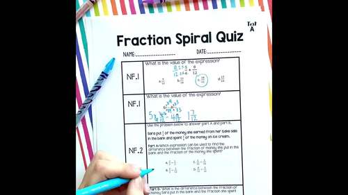 5th Grade Fraction Spiral Review Assessments Test Prep by Teaching at ...