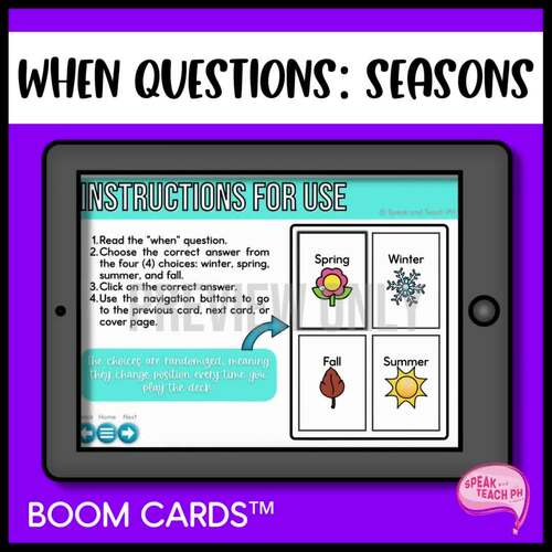 Seasons When Questions No Prep Speech Therapy Boom Cards™ by Speak and ...