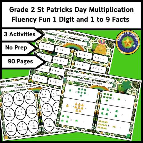 Grade 2 St Patricks Day Multiplication Fluency Fun 1 Digit and 1 to 9 Facts