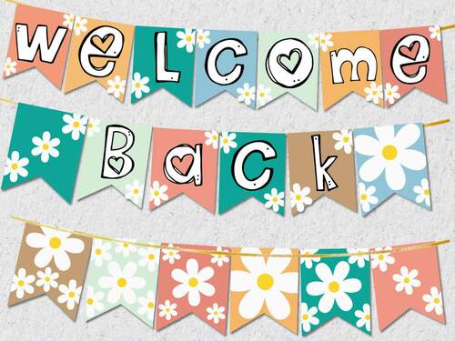 Welcome Back to School Bulletin Board Welcome Banner Daisy Retro ...