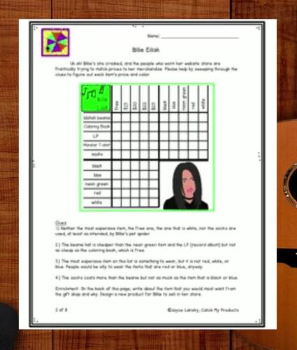 Logic Puzzles For High School Print or Digital Worksheets Rock Stars