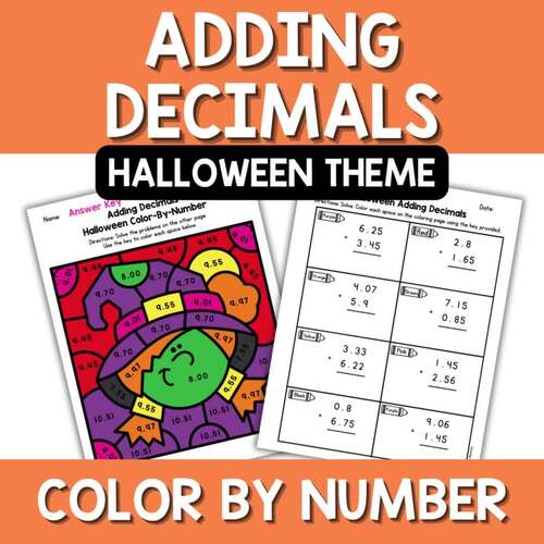 Halloween Decimal Addition Color by Number Worksheet | Fun 5th 6th ...
