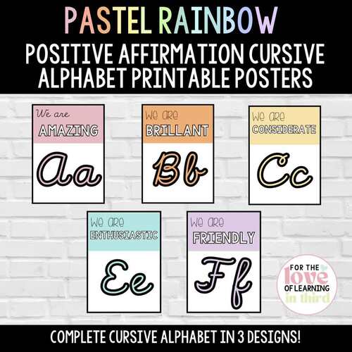 Positive Affirmation Alphabet Posters Pastel Rainbow Printable Decor ...