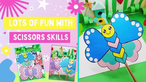 Scissor Skills 2D Shape and Cutting Practice Crafts -Cute Butterfly