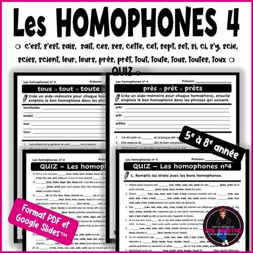 French Homophones I Les homophones #4 I 6 activités I Quiz I Clé de ...