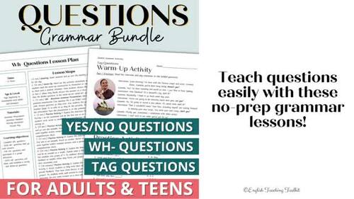 Adult ESL English Grammar Worksheets & Activities - Yes/No, Wh-, & Tag ...