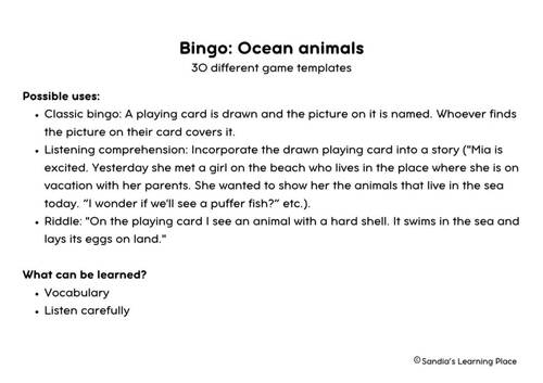 Bingo: Ocean Animals / Sea Animals (Vocabulary, 30 boards) | TPT