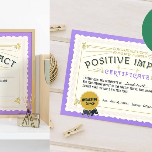 Achievement Certificate of Positive Impact - Recognition Award for Students