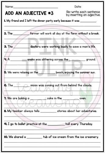 Add An Adjective To The Sentences - Fill in the Blanks Worksheet Pack