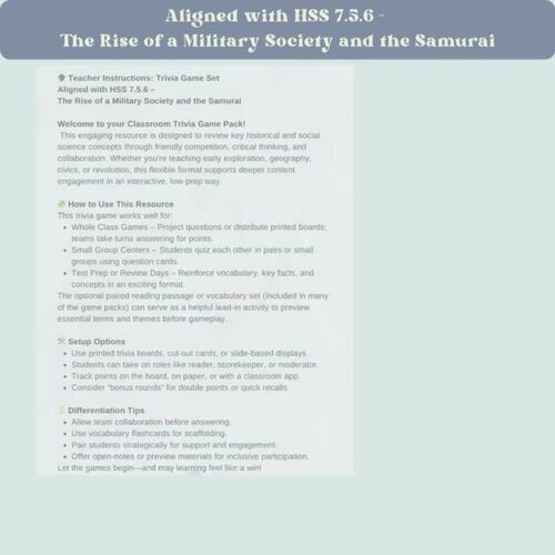 HSS 7.5.6 Trivia Game - The Rise of a Military Society and the Samurai