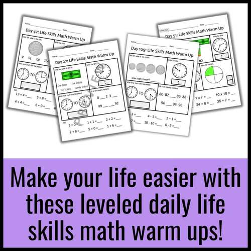 Life Skills Math Warm Ups Special Education Workbook Morning Work Bell ...