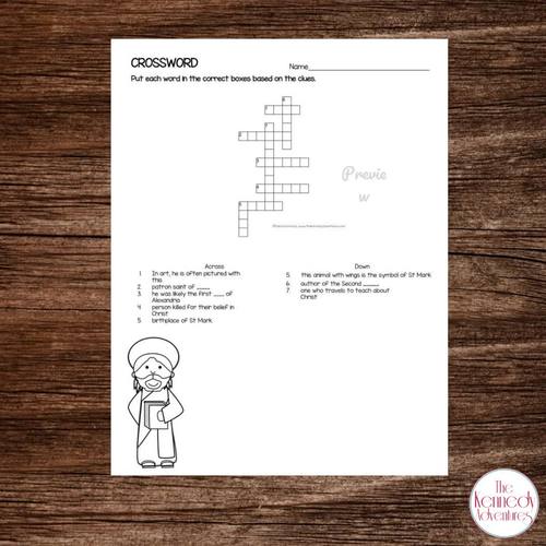 Catholic Saint Word Puzzles - No Prep Activity - St Mark the Evangelist