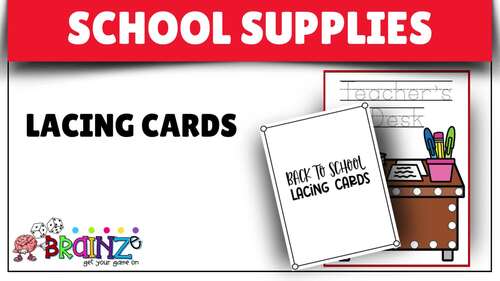 School Supplies Lacing Cards | Ages 3 - 10 | Fun Back to School Activity