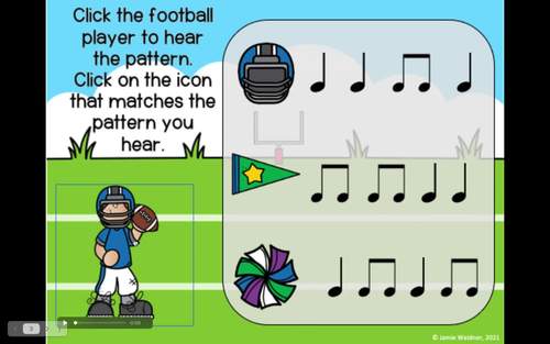 Quarter and Eighth Note Music Rhythm Game for Google Slides Football Theme