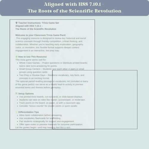 Exploring the Roots of the Scientific Revolution Trivia Game — HSS 7.10.1