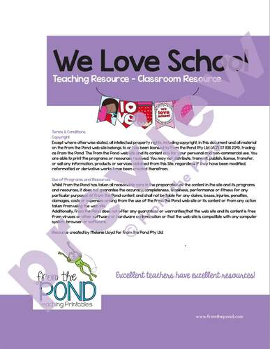 Valentine’s Day Banner – “We Love School” Classroom Decor by From the Pond