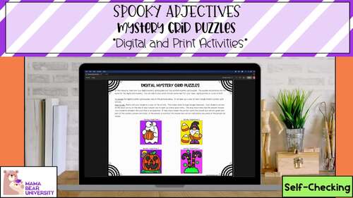 Spooky Adjectives Mystery Grid Puzzles (Digital and Print) | TPT