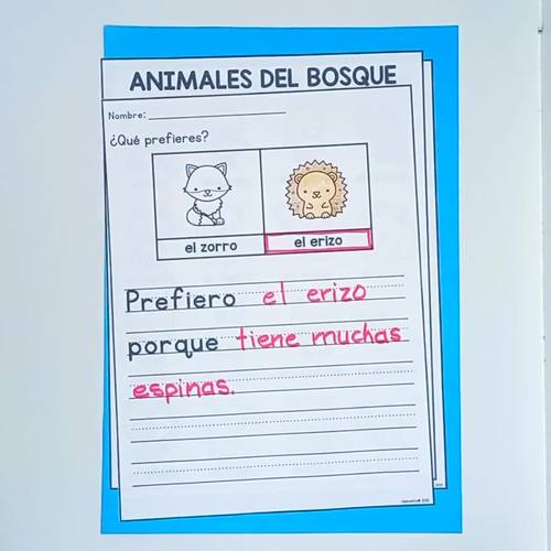 Animales del bosque - Escritura en español (Spanish writing prompts)