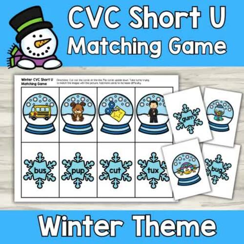 Winter CVC Short U Matching Game | Kinder 1st 2nd grade Phonics Reading ...