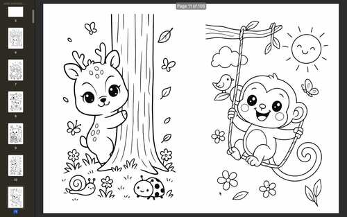 100 Pages Kids Coloring Book Bundle PDF Magical Forest Animals A4 Digita