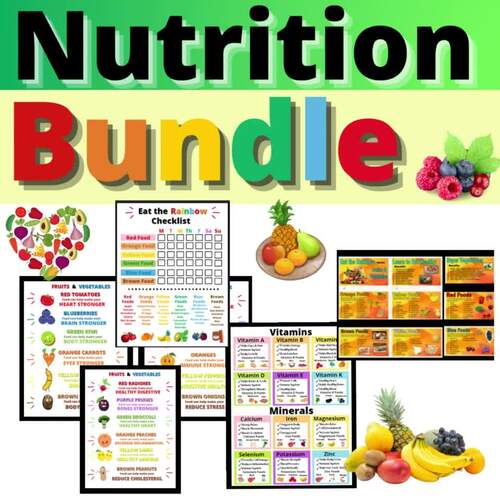 Nutrition and Health Activities Bundle Resource Posters Fruits Vegetables