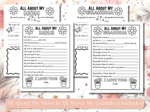 All About My Mom Mother's Day Writing Activity + Free Grandma Option