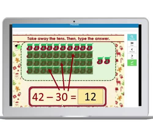 Place Value Christmas: Subtracting Tens from a Number (BOOM CARDS)