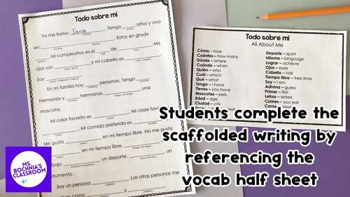 Todo sobre mí escritura | All About Me Spanish Class easy writing ...