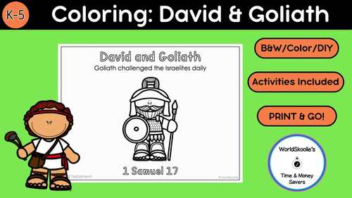 Bible Coloring Pages: David and Goliath by WorldSkoolie | TPT