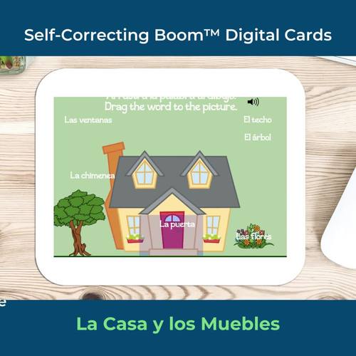 Self-Correcting Boom Cards House and Furniture and Puzzles with Spanish ...