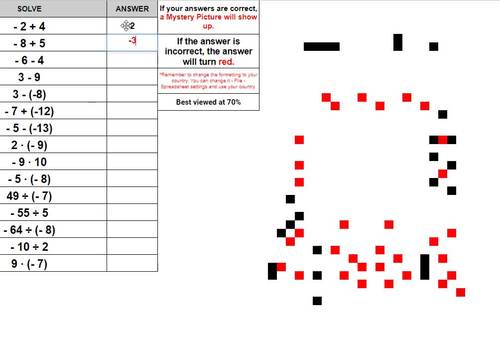 How to create a Pixel Art Mystery & Decimals Percentages Integers ...