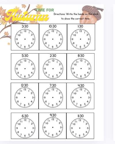 1st Grade Math Worksheet Bundle for FALL AUTUMN Time Adding Writing Numbers