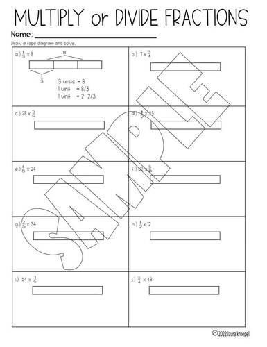 Multiplying Fractions by Whole Numbers w/ word problems tape diagrams ...