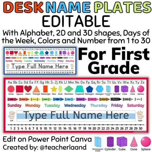 EDITABLE Desk Name Plates / Name Tag for First Grade & Kindergarten