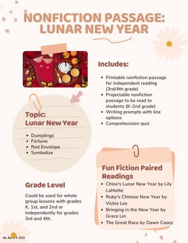 Chinese/Lunar New Year(Nonfiction Passage, Writing Prompts, & Comp. Check)