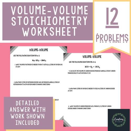 Volume-Volume Stoichiometry Worksheet - Detailed Answer Key - Distance ...