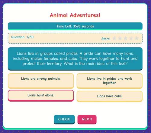 Animal Adventures Boom Cards: Main Idea & Details Reading for 2nd-4th Grade