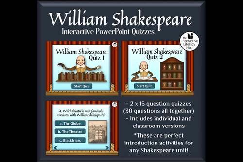 Shakespeare Quiz - 2 x Interactive PowerPoint quizzes about William ...