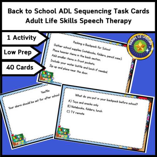 Back to School ADL Sequence Task Card Adult Cognitive Life Mental ...