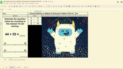 Google Sheets Pixel Art - Estimate Addition & Subtraction Problems TEKS ...