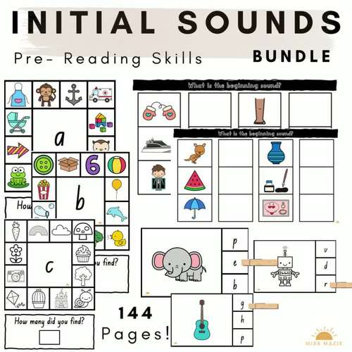 Beginning Sound Bundle - Pre Reading Skills - DIBELS Practice - Printable