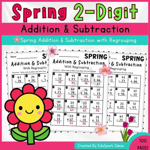 Spring 2 digit addition and subtraction worksheets with regrouping 1st ...