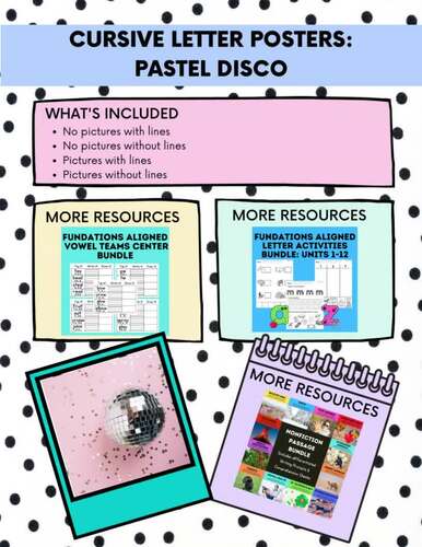 Pastel Disco Themed Cursive Letter Posters by Ms Beh in K | TPT