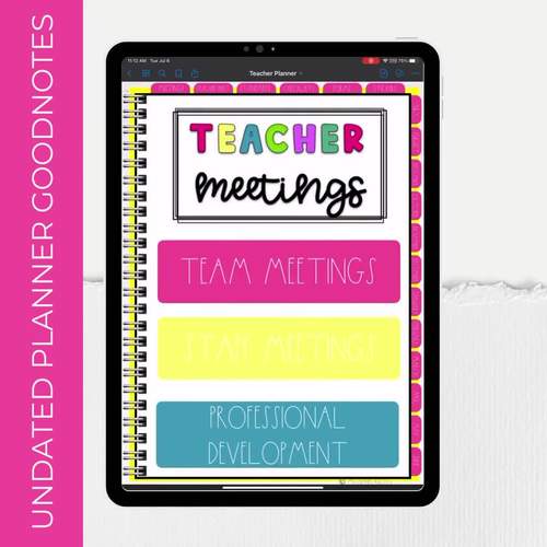 Undated Teacher Planner for GoodNotes by One Basic Teacher | TPT