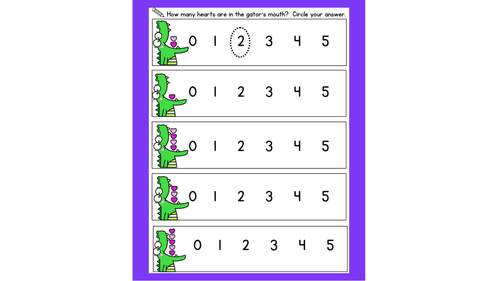 Gator Loves Math - Valentine's Day Numbers 0 - 5 Worksheet Fun by Moose ...
