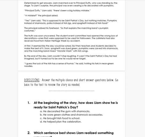 Saint Patrick's Day Reading Activity | 5-7th Grade Worksheets & Organizer