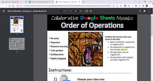 Order of Operations, Lion - Google Sheets Mosaic (Multiple Sizes and ...