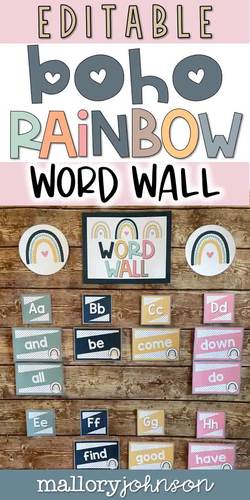 Boho Rainbow Word Wall - Editable by Mallory Johnson | TPT