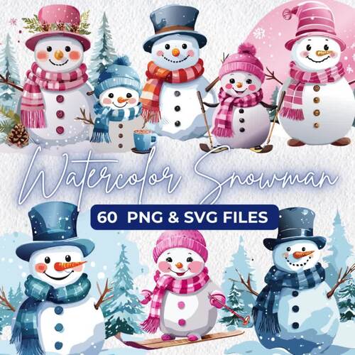 Snowman Clipart, Snowman Face SVG, Snowmen Clipart, Watercolor Snowman ...