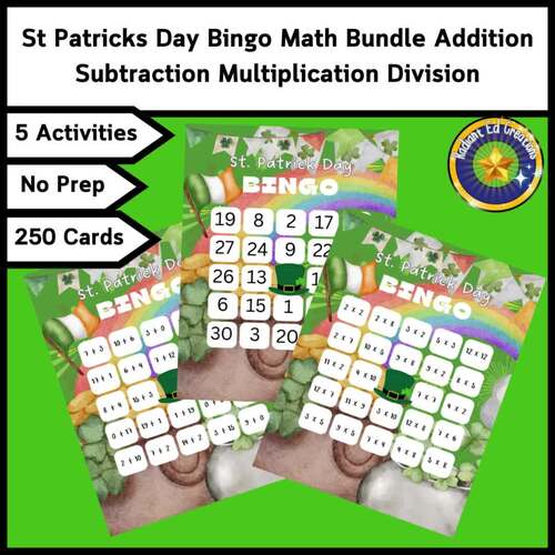St Patricks Day Bingo Math Bundle Addition Subtraction Multiplication ...